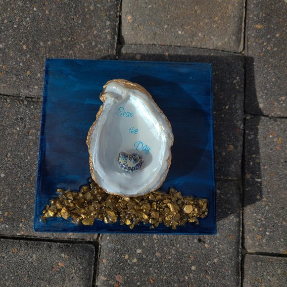 Hand Crafted | Art | Seas The Day Oyster Shell Wall Art Nautilus Gold ...